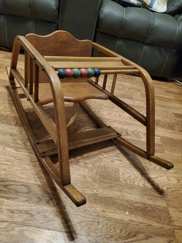 Antique Happy Land Playland Oak Baby Rocker 1950 Nursery or Lg Dolls 35 ...