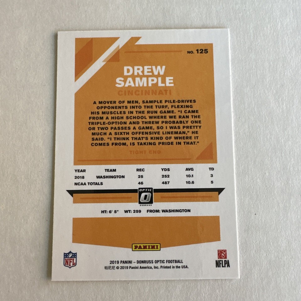 Drew Sample Rookie Card RC 2019 Donruss Optic Football Cincinnati ...
