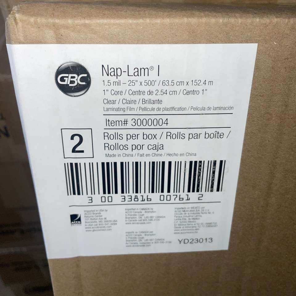 2 Rolls GBC Nap Lam I Laminating Roll Film 300004 Nap-Lam 1.5mil 25” x ...