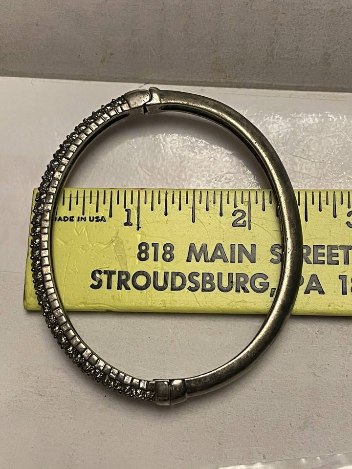 NOLAN MILLER Silver Tone Crystal Rhinestone Hinged Bangle Bracelet ...