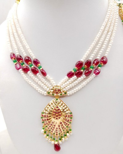 FABULOUS 20K YELLOW GOLD PENDANT EARRING SET JADAU PEARL RUBY EMERALD NECKLACE | eBay