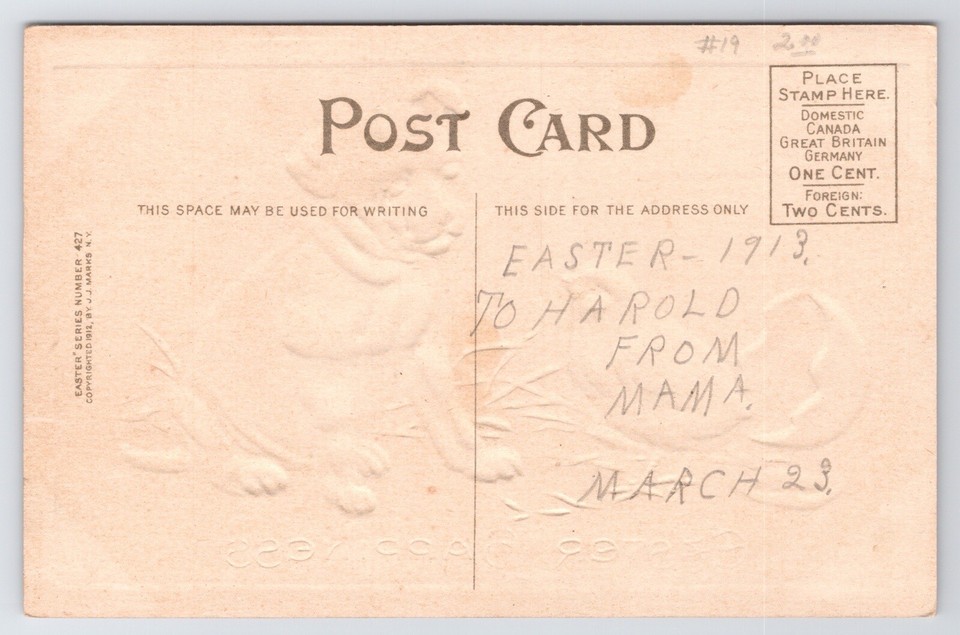 c1908~Hatching Chick~Surprised Puppy Dog~Easter Greeting~JJ Marks~Art ...