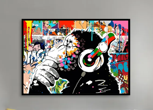 Pop Art Monkey with Headphones Painting – Vibrant Graffiti-Inspired ...