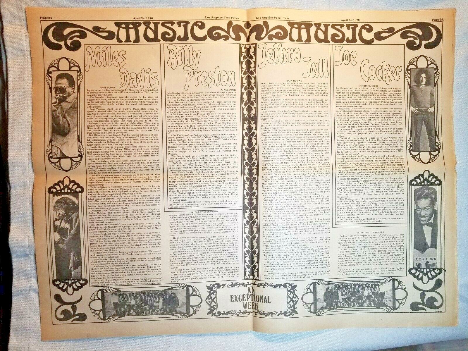 Vintage Ad Jethro Tull Miles Davis Billy Preston Joe Cocker 1970 LA ...