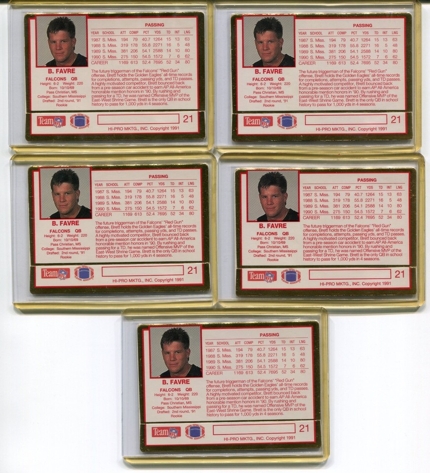 5 1991 Action Packed Rookie/Update Brett Favre Rookie RCs #21 Green Bay ...