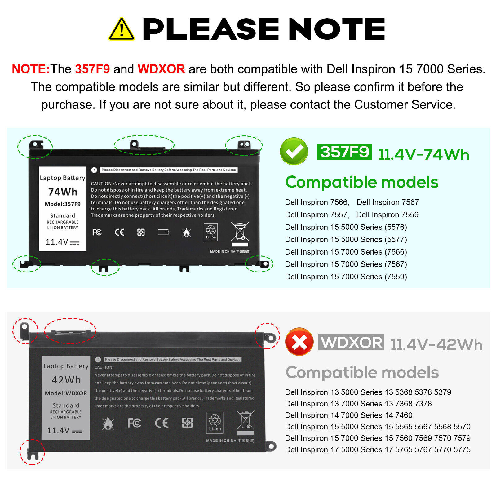 357F9 Battery for Dell Inspiron 15 5576 5577 7566 7567 7557 7559 71JF4 ...