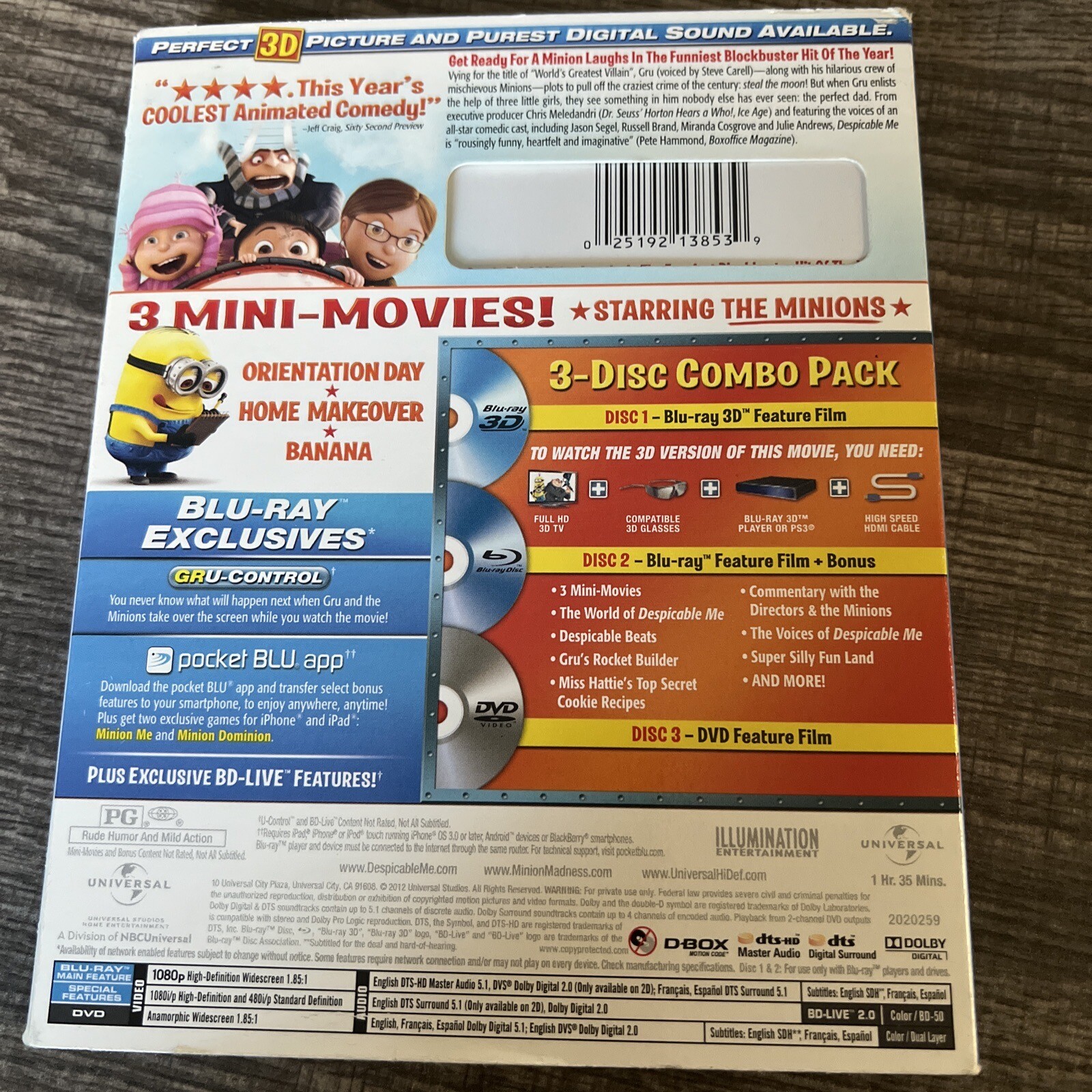 Despicable Me (Blu-ray/DVD, 2012, 3-Disc Set, 3D)no 3D Disc Please Read ...