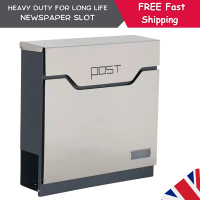 Steel Metal Letter Post Box Wall Mounted Lockable Modern Graphite Grey ...