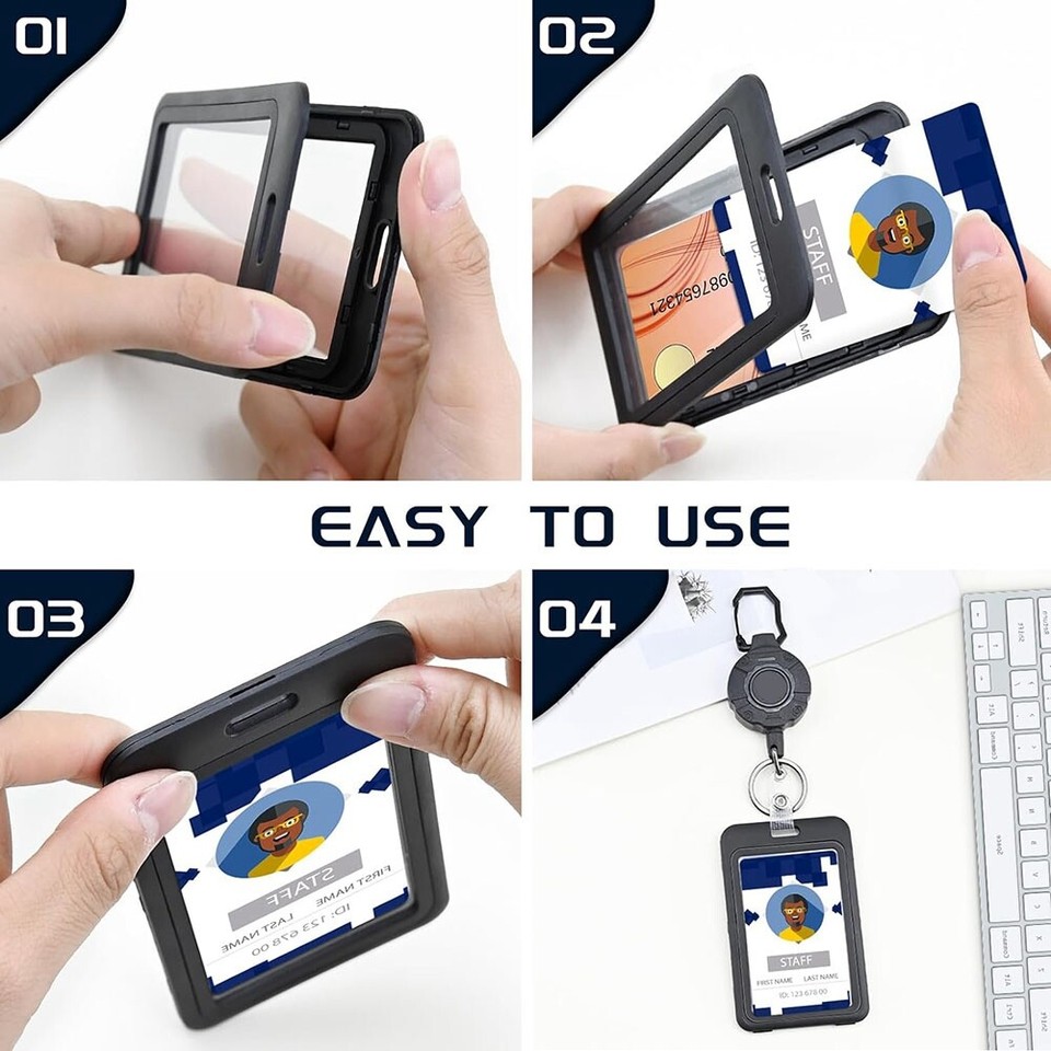12PCS Black ID Badge Holder with -Sided Vertical ID Card Holder ID ...