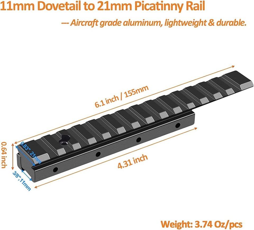 Extend Scope Mount Dovetail 11mm to 20mm Rifle Picatinny Rail Adapter ...