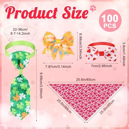 120 Pcs Valentine St. Patrick's Day Easter Dog Bandanas Bulk Dog Bows ...