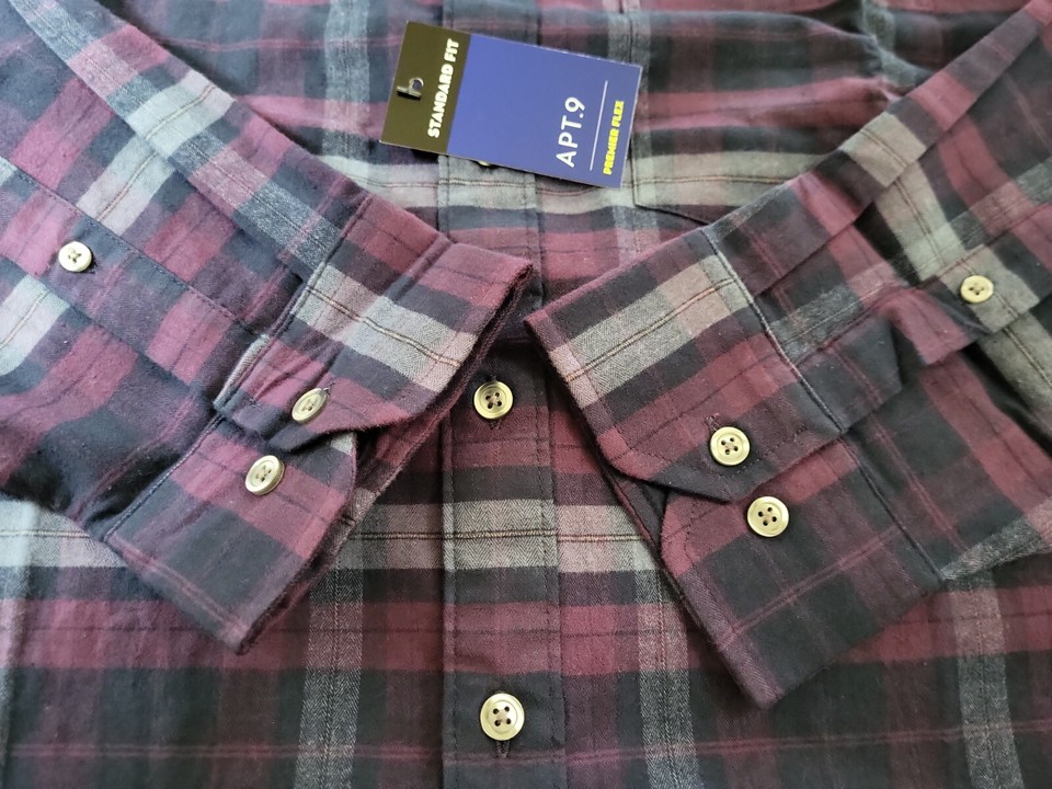 APT.9 Premier Flex Shirt Mens Size 1XB Purple Plaid Long Sleeve Button ...