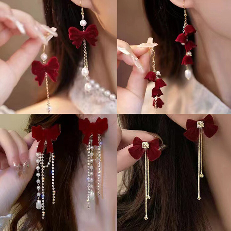 Fashion Christmas Flocking Drop Earrings Bowknot Stud Earrings For Women Girls | eBay