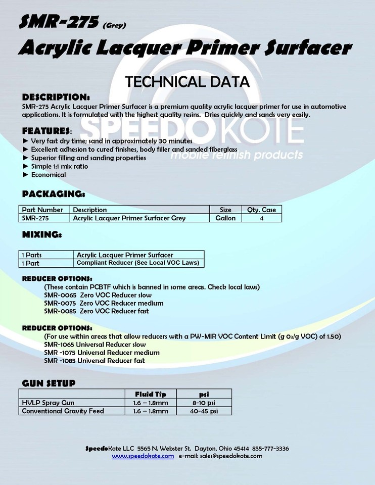 Acrylic Lacquer Primer Gray 2 gallon kit, w/Medium Speed Reducer, SMR ...