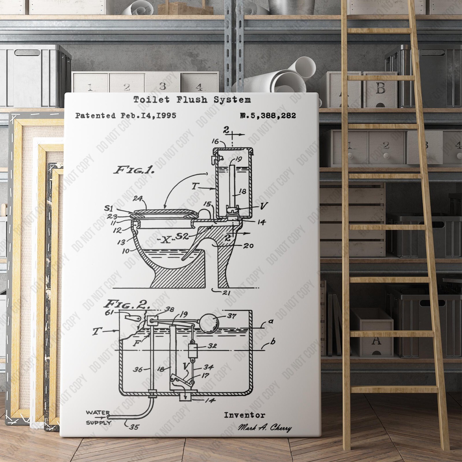 Toilet Blueprint Patent Funny Bathroom Black and White Canvas Wall Art ...