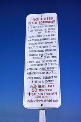 Beach Boardwalk Prohibited Rules Sign Seaside Heights NJ 1978 photo ...