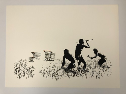 Banksy Trolleys (B&W). Rare back door test print. KAWS, Pejac, Hirst ...
