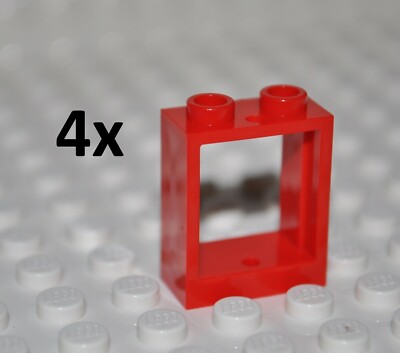 LEGO PARTS - 4X WINDOW FRAMES RED 1X2X2 STUDS / FLAT FRONT /WINDOW NO ...