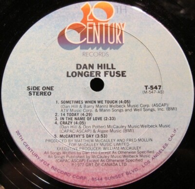 Dan Hill- Longer Fuse 1977 T-547 Disc Only Vinyl 12'' | eBay