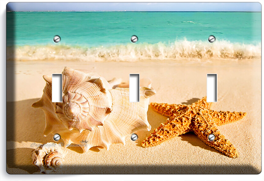 SEA SHELL STARFISH SANDY BEACH LIGHT SWITCH PLATE OUTLET BATHROOM ...