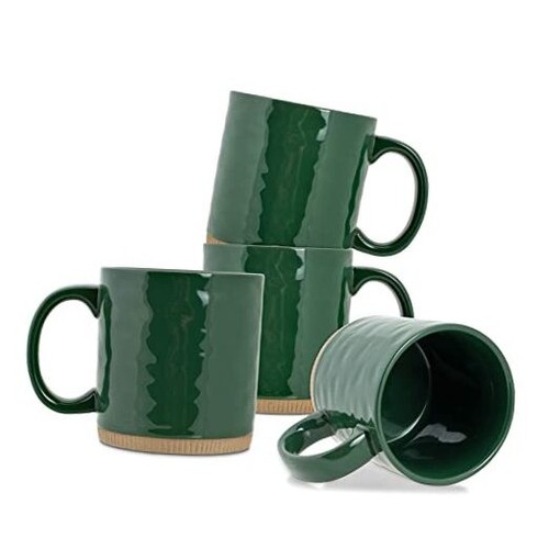 High Gloss Raw Clay Bottom 15 ounce Ceramic 4 Count (Pack of 1) Green ...