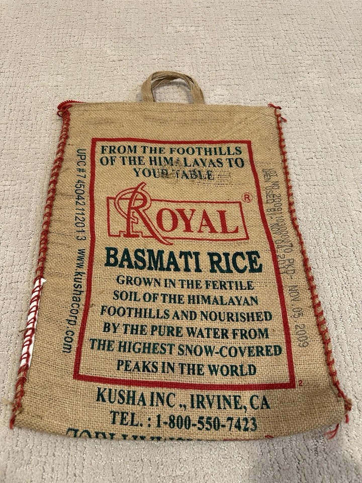 Royal Basmati Rice Burlap Bag Handle Reusable Hippie Tote No Rice 14x18 ...