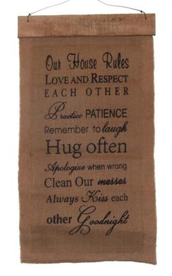 Our House Rules Vintage Nostalgic Home Decor Burlap Wall Hanging 28" x ...