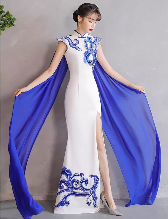 Trendy Mandarin Collar embroidery Cheongsam Sexy Banquet Bodycon ...