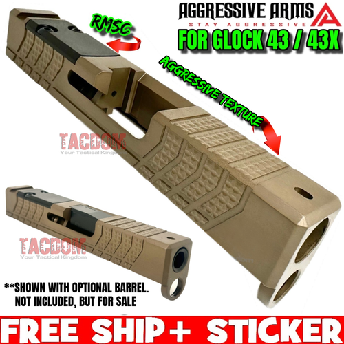 AGGRESSIVE ARMS RMSC CUT Slide FDE fr GLOCK 43 43X CUSTOM TEXTURE 416 ...