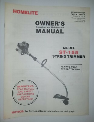 Homelite String Trimmer Owner's Manual 17913-A; ST-155 | eBay