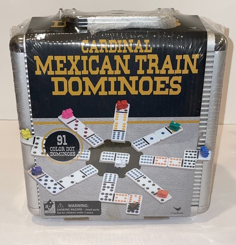 NEW Mexican Train Dominoes Set Tile Board Game Aluminum Carry Case 91 ...