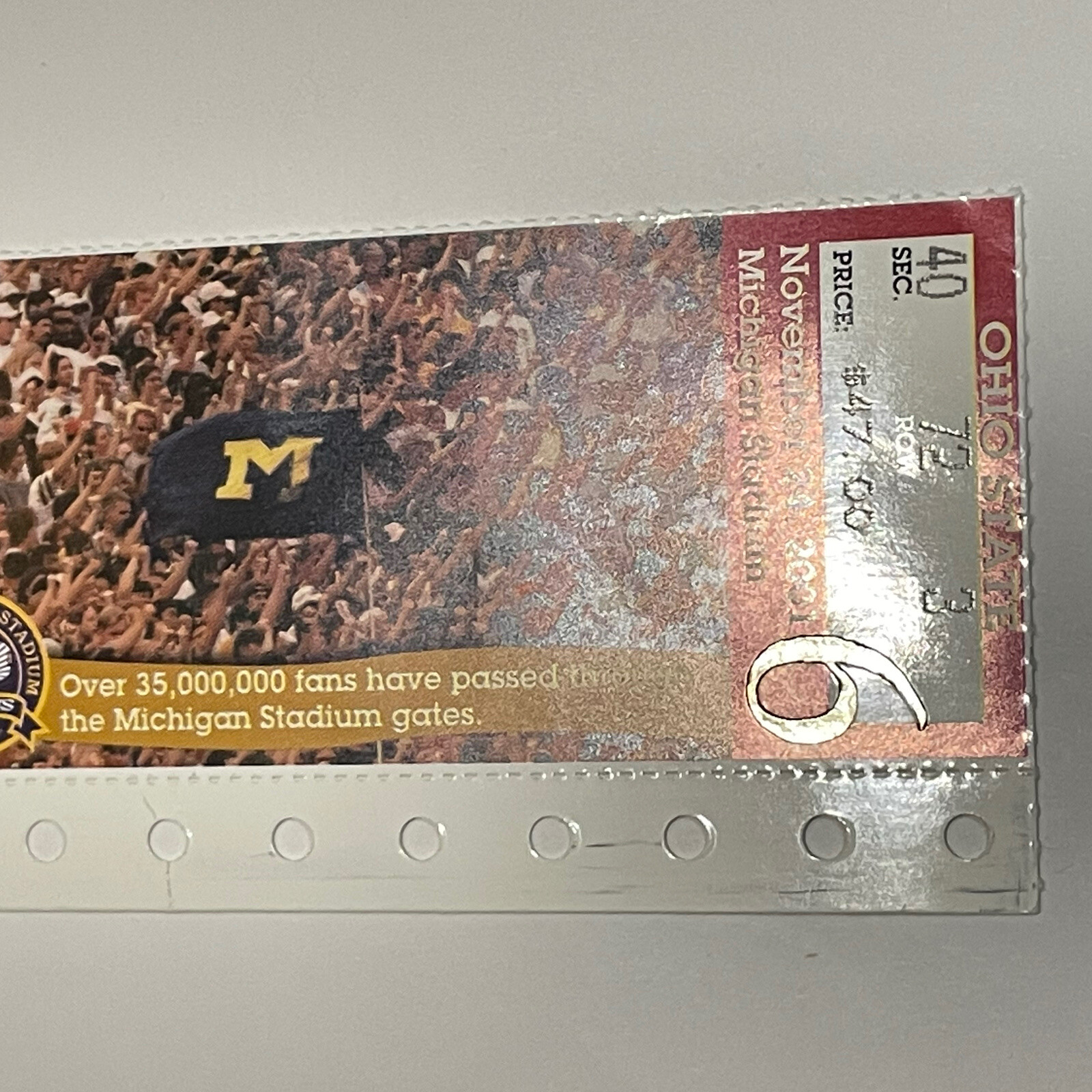 FULL 2001 Michigan v Ohio State THE GAME Original Football Ticket UofM ...