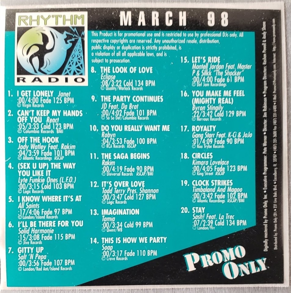 Promo Only CD - March 1998 - Rhythm Radio Series - Promotional CD for ...