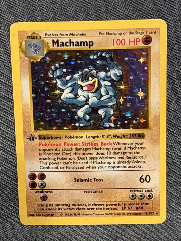 Machamp 1st Edition Shadowless Holo Rare Vintage Pokemon Card - 8/102 ...
