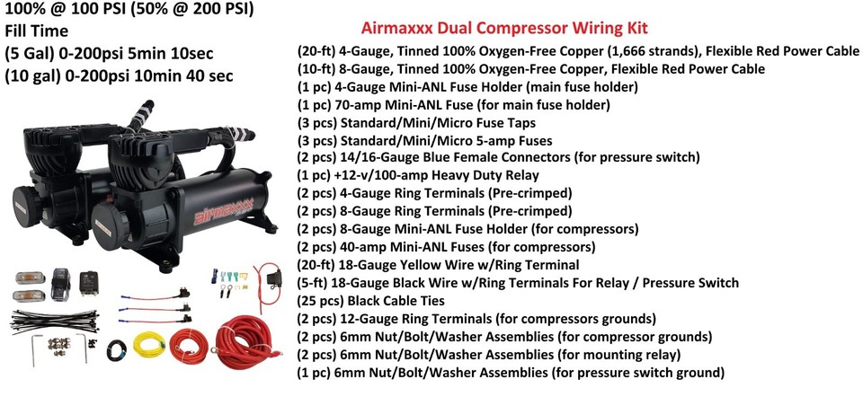 airmaxxx Air Ride Suspension Kit 3/8 Manifold Bags 480 Black For 71-96 ...