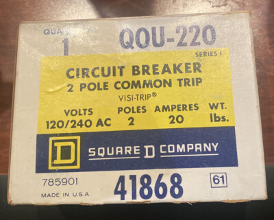 Square D Model QOU220 20A Circuit Breaker Series 3 2 Pole 120/240V ...