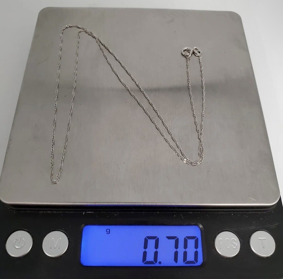 10K Solid White Gold Twisted Skinny Singapore Chain 18” Necklace Midas ...