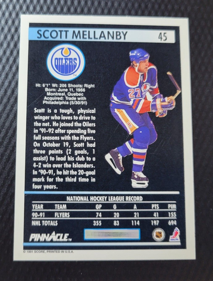 1991-92 Pinnacle SCOTT MELLANBY Edmonton Oilers Hockey NHL Card #45 | eBay