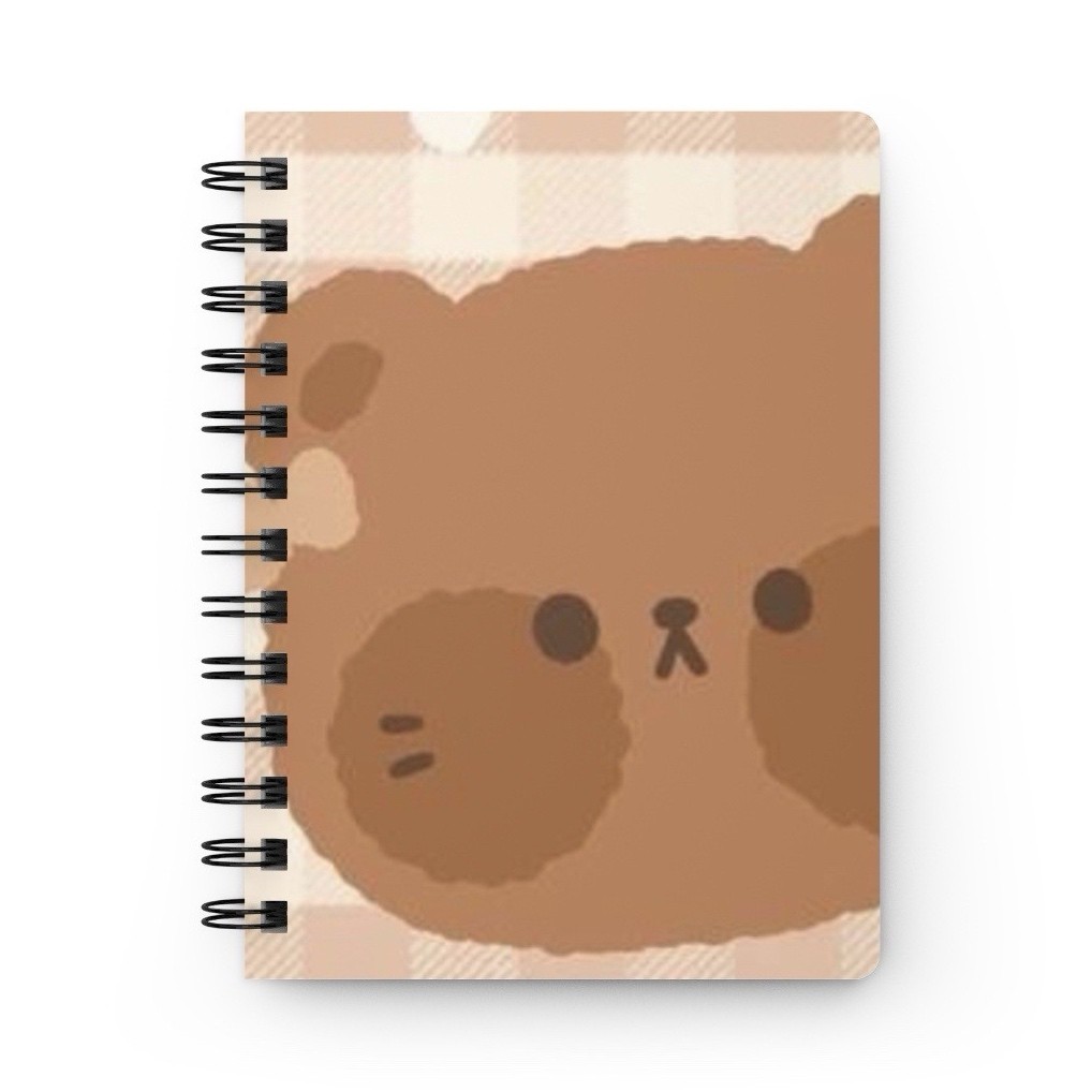 Spiral Notebook Checked Pattern Brown Beige Bear Theme Spiral-Bound | eBay