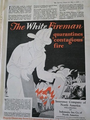 1929 Insurance Company of North America White Fireman Contagious fires ...