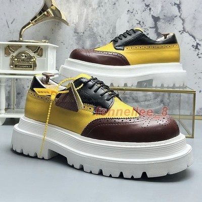 Men's British Leather Multi Color Shoes Platform Casual Carved Business ...