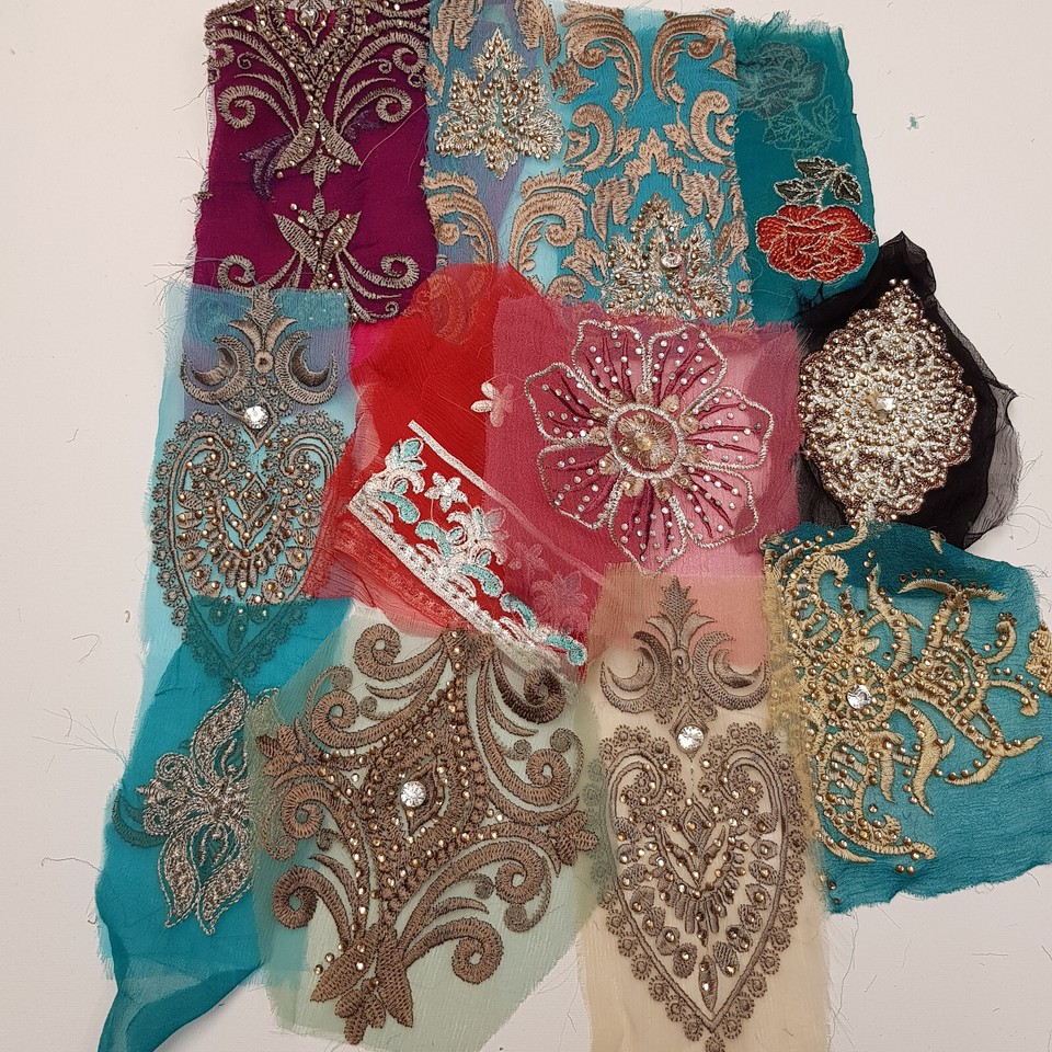 Sari scraps beaded embellished fabric offcuts art projects sequin ...