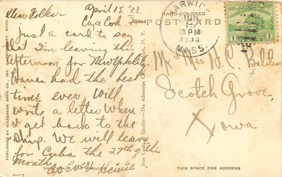 Hand Colored Postcard Snow Inn From the Jetty Harwichport Cape Cod MA ...