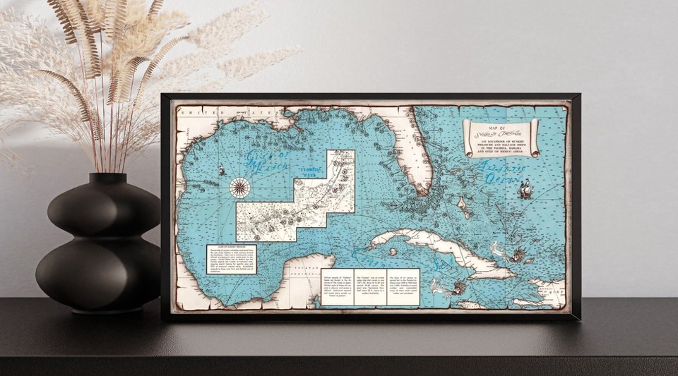 Sunken Treasure Map - Florida, Bahamas, Gulf of Mexico. 1 Map + 1 Index ...