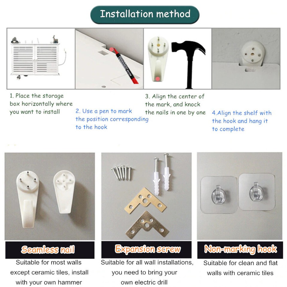 White Wood-Plastic Wifi Router Cover Storage Box Wall Mounted Shelf ...