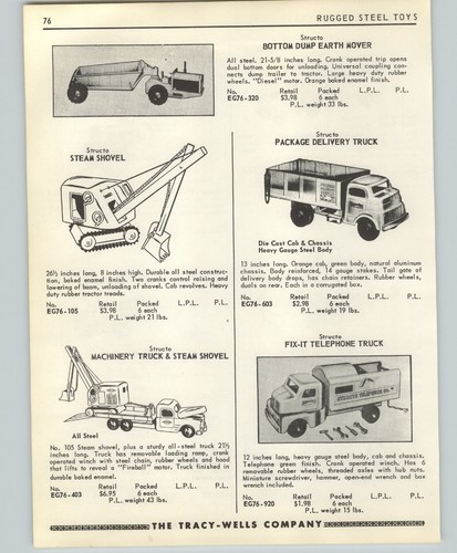 1955 PAPER AD Structo Toy Trucks Rocker Tractor trailer Demi Scraper ...