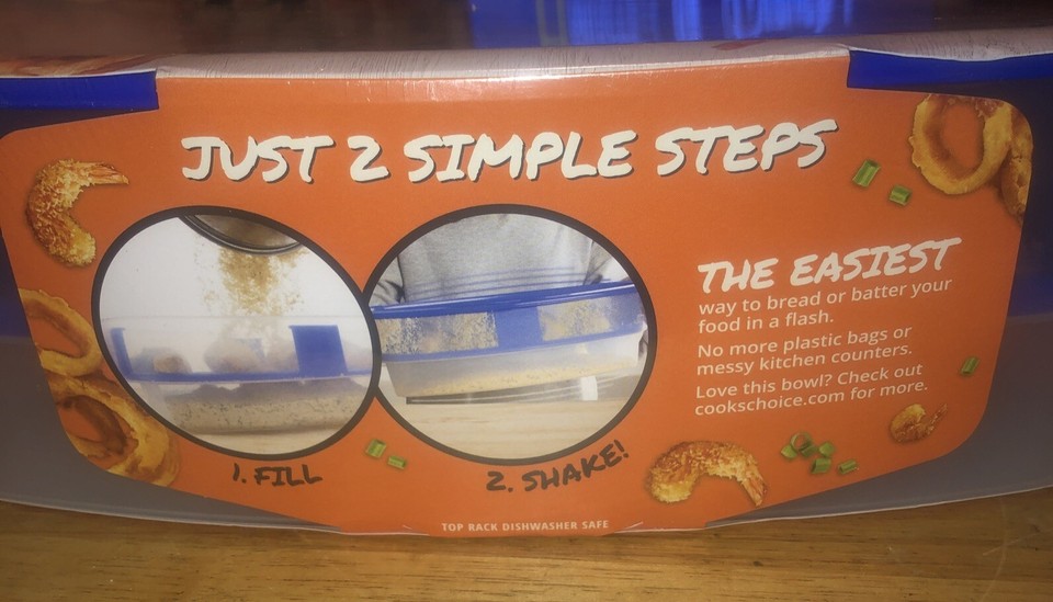 Cook's Choice Easy Shake Better Breader XL Batter Bowl- All-in-One Mess ...