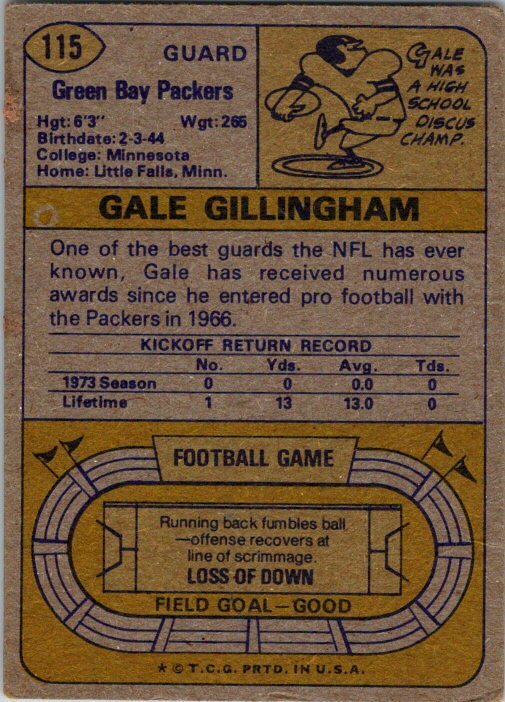 1974 Topps Gale Gillingham 115 Green Bay Packers | eBay