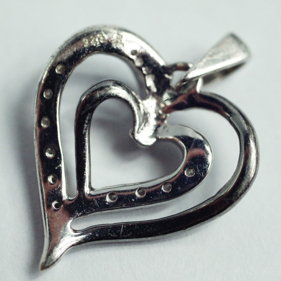 Sterling Silver Double Open Heart Pendant With 13 Diamonds | eBay