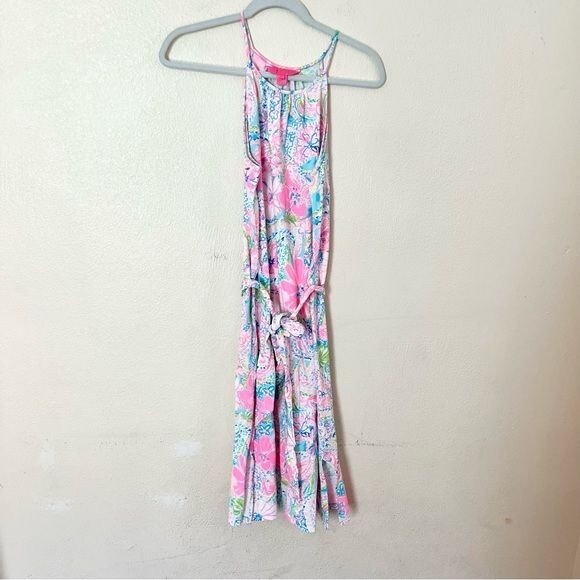 LILLY PULITZER Mabry Midi Dress Multi Flock Full of Fun Sz Small Halter ...